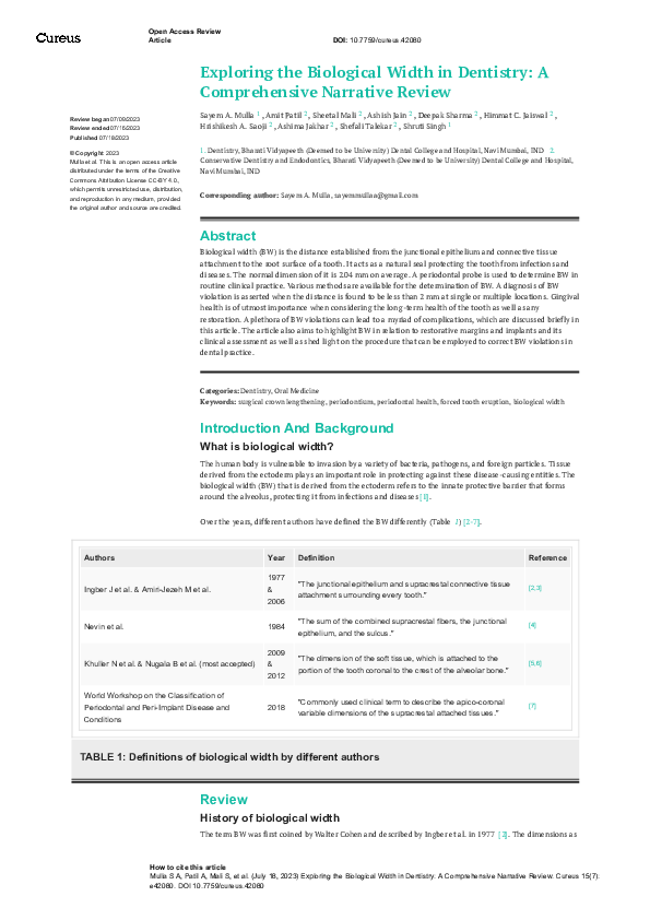 (PDF) Exploring the Biological Width in Dentistry: A Comprehensive ...
