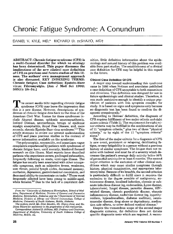 Pdf Chronic Fatigue Syndrome A Conundrum