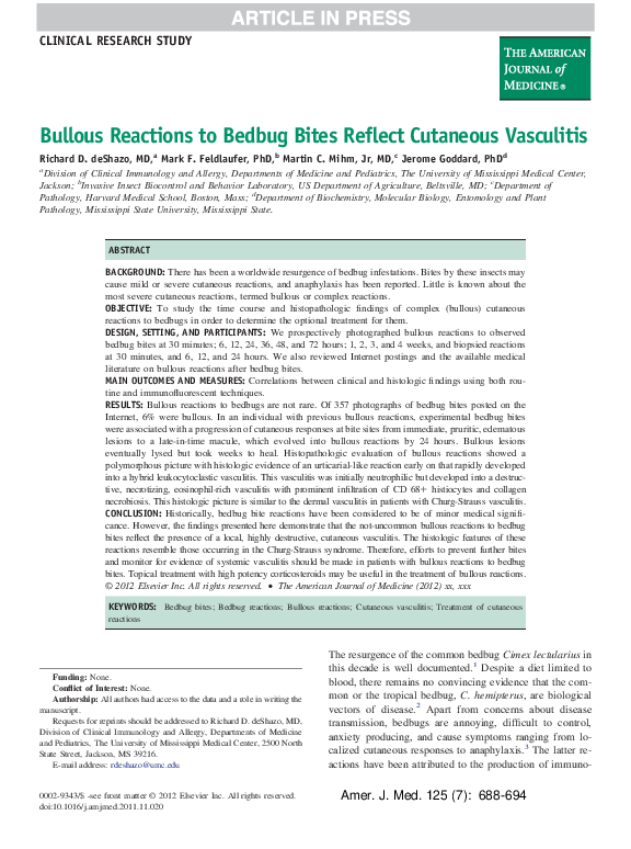(PDF) Bullous Reactions to Bedbug Bites Reflect Cutaneous Vasculitis
