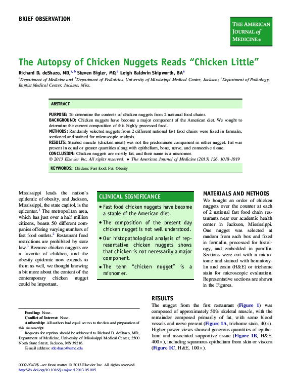(PDF) The Autopsy of Chicken Nuggets Reads “Chicken Little”