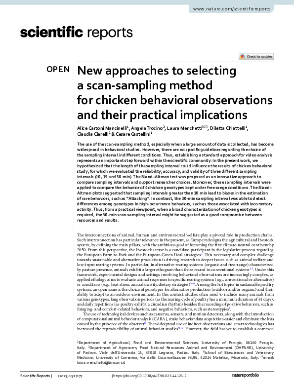 (PDF) New approaches to selecting a scan-sampling method for chicken behavioral observations and ...