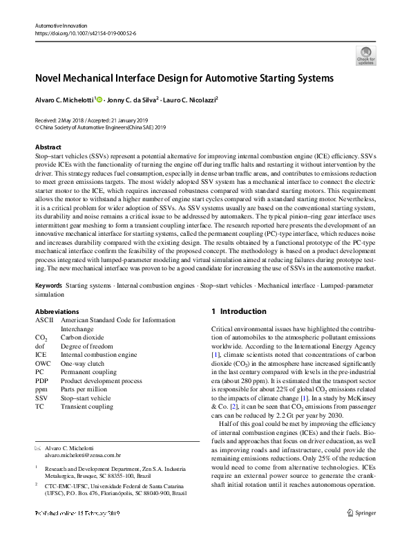 (PDF) Novel Mechanical Interface Design for Automotive Starting Systems