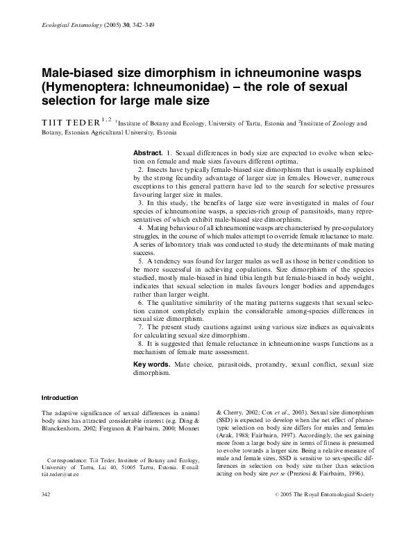 (PDF) Male-biased size dimorphism in ichneumonine wasps (Hymenoptera ...