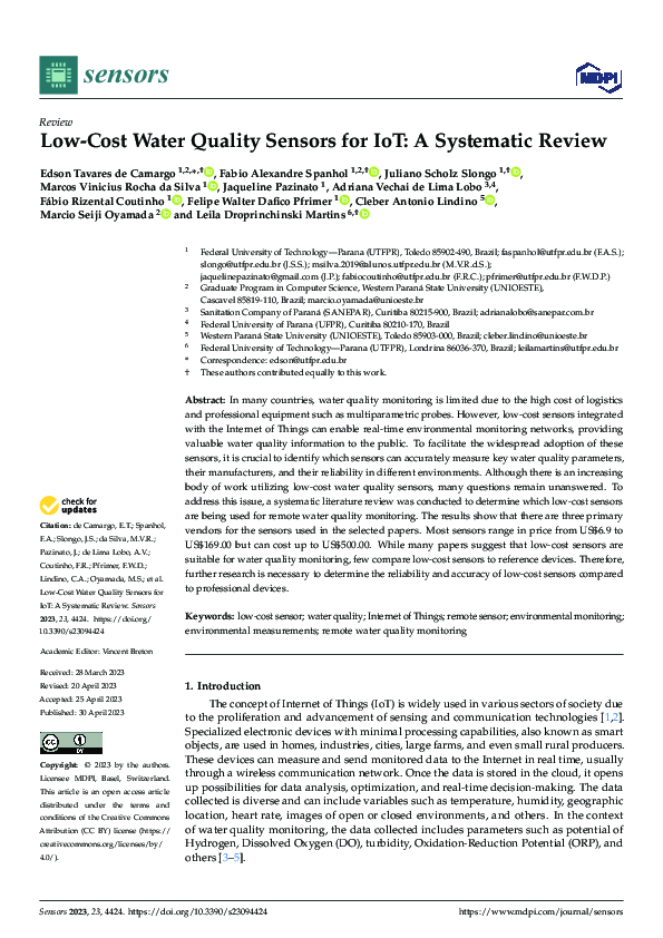 (PDF) Low-Cost Water Quality Sensors for IoT: A Systematic Review