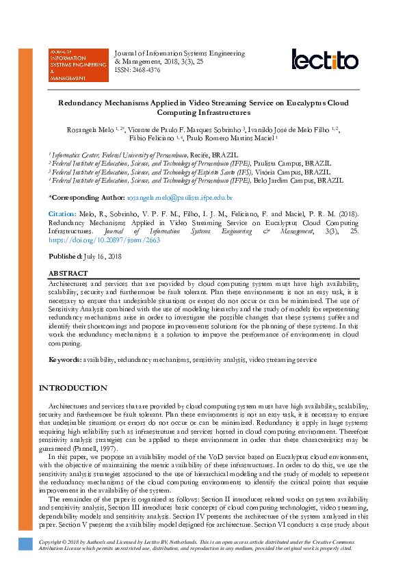 (PDF) Redundancy Mechanisms Applied in Video Streaming Service on Eucalyptus Cloud Computing ...