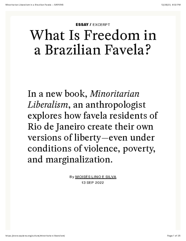Pdf What Is Freedom In A Brazilian Favela