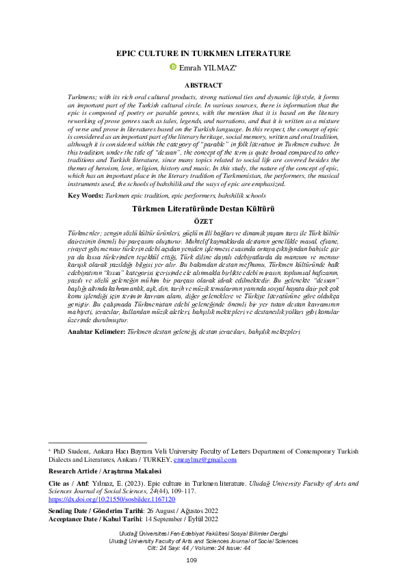 (PDF) Epic Culture in Turkmen Literature