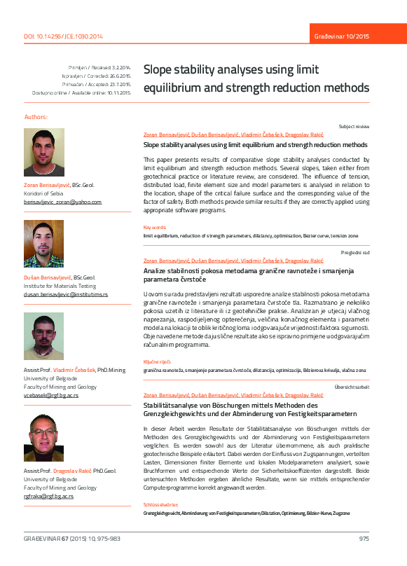 (PDF) Slope stability analyses using limit equilibrium and strength reduction methods
