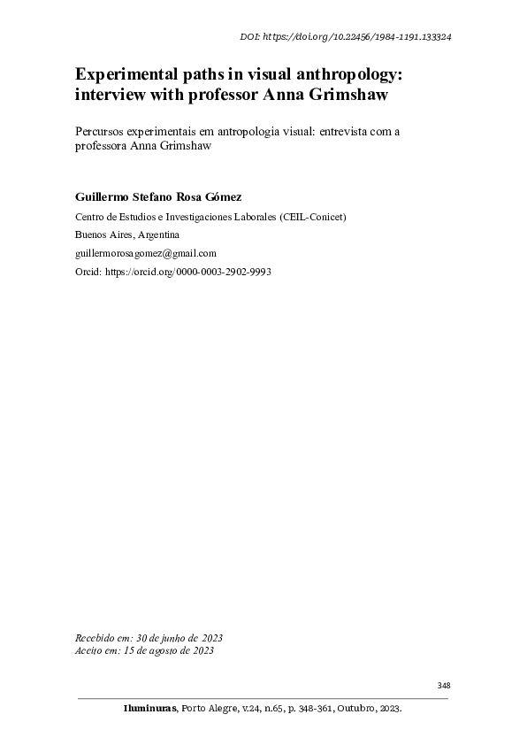 (PDF) Experimental paths in visual anthropology: interview with professor Anna Grimshaw ...
