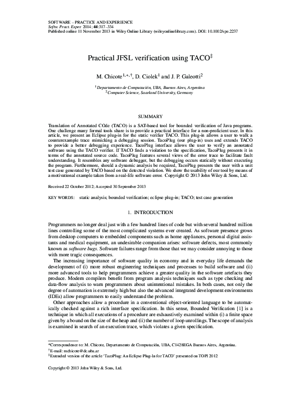 (PDF) Practical JFSL verification using TACO