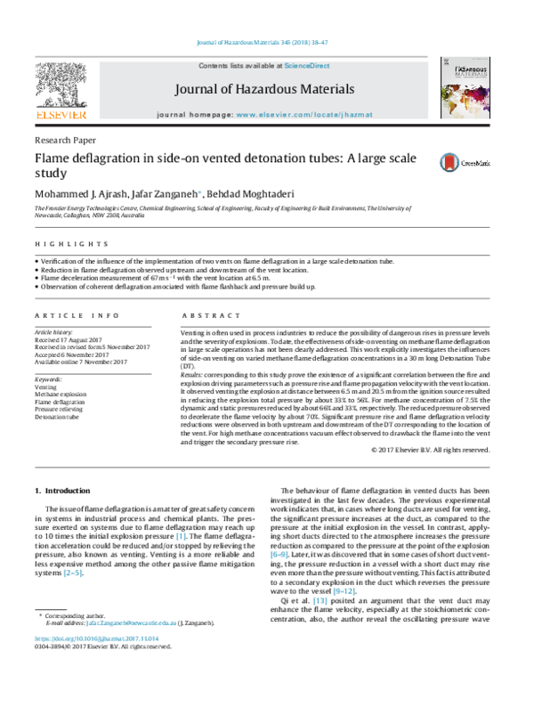 (PDF) Flame deflagration in side-on vented detonation tubes: A large ...
