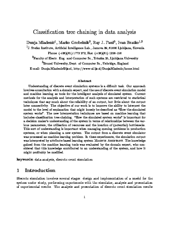 (PDF) Classification Tree Chaining in Data Analysis