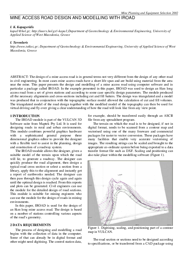 (PDF) Mine Access Road Design and Modelling with Iroad