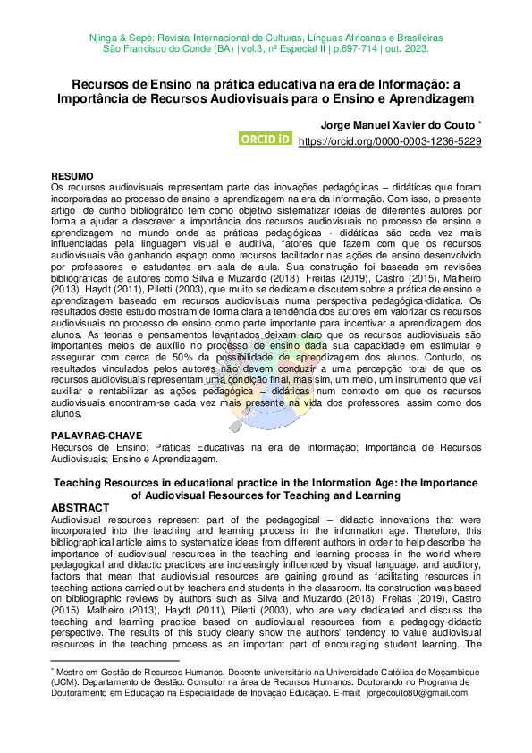 (PDF) Recursos de Ensino na prática educativa na era de Informação: a ...