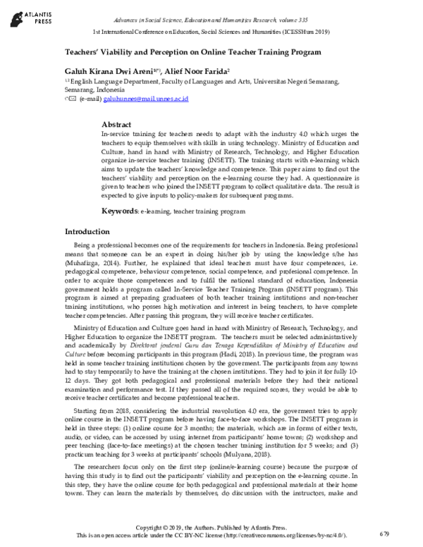(PDF) Teachers’ Viability and Perception on Online Teacher Training Program