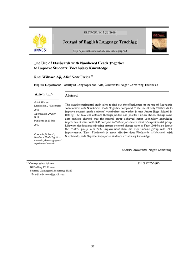 (PDF) The Use of Flashcards and Numbered Heads Together Technique to Improve Students ...