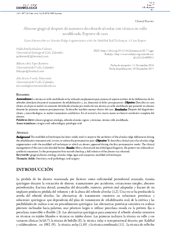 (PDF) Absceso gingival después de aumento de reborde alveolar con ...