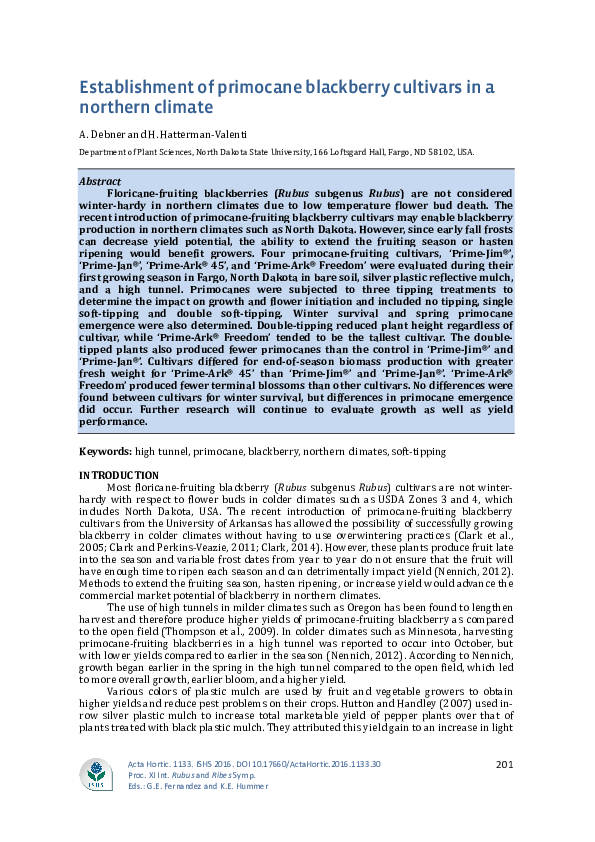 (PDF) Establishment of primocane blackberry cultivars in a northern ...