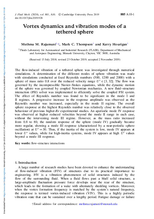 (PDF) Vortex dynamics and vibration modes of a tethered sphere