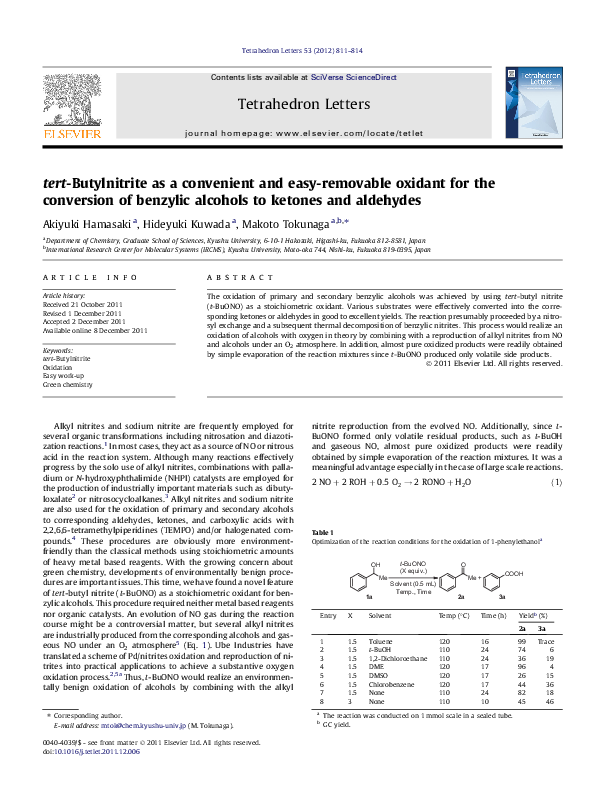 (PDF) tert-Butylnitrite as a convenient and easy-removable oxidant for ...