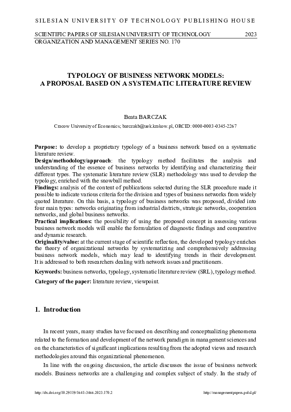 (PDF) Typology of business network models: a proposal based on a ...