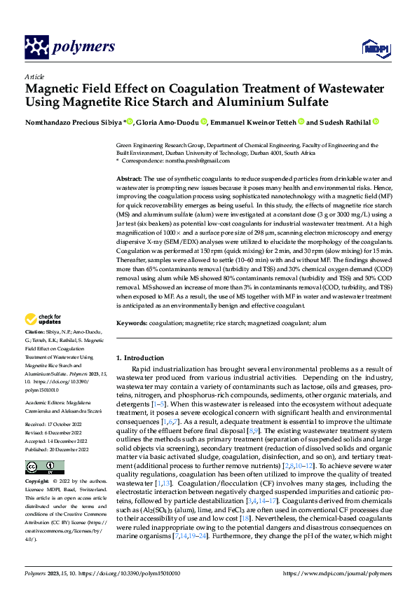 (PDF) Magnetic Field Effect on Coagulation Treatment of Wastewater ...