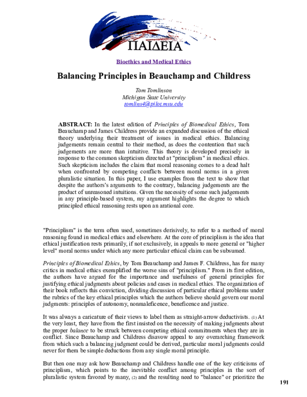 (PDF) Balancing Principles in Beauchamp and Childress