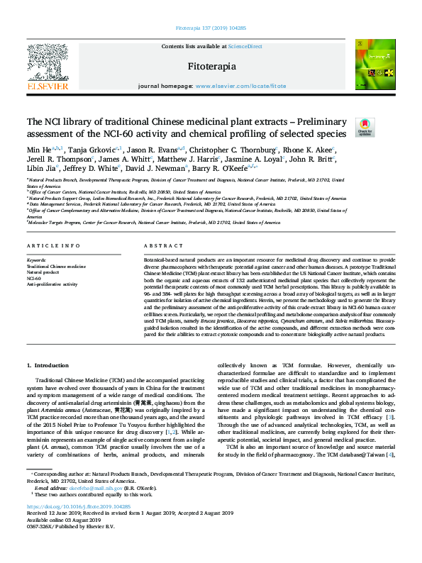 (PDF) The NCI library of traditional Chinese medicinal plant extracts ...