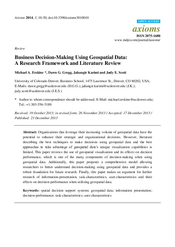 (PDF) Business Decision-Making Using Geospatial Data: A Research Framework and Literature Review