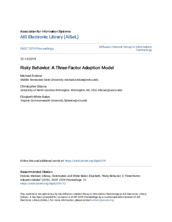 (PDF) Risky Behavior: A Three-Factor Adoption Model