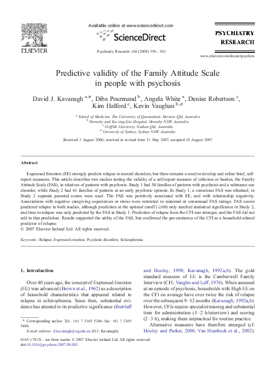 (PDF) Predictive validity of the Family Attitude Scale in people with ...