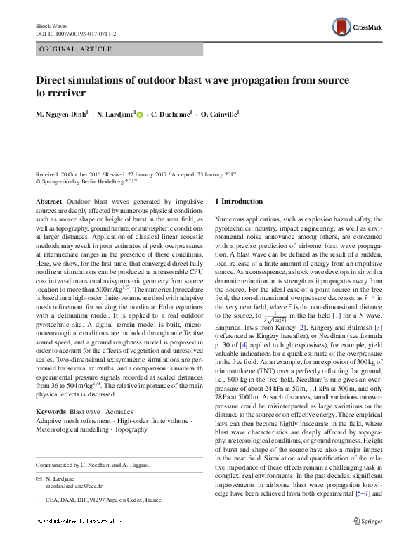 Pdf Direct Simulations Of Outdoor Blast Wave Propagation From Source To Receiver