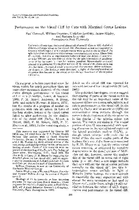 (PDF) Performance on the visual cliff by cats with marginal gyrus lesions