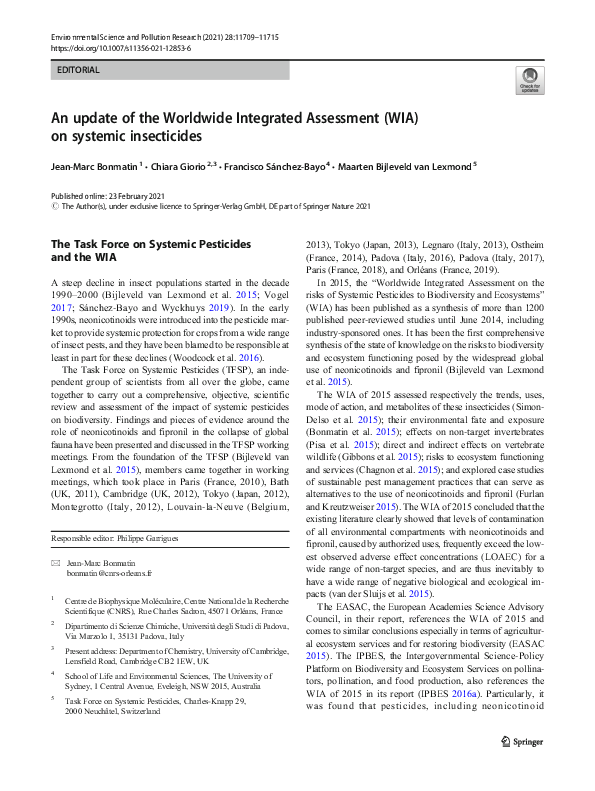 (PDF) An update of the Worldwide Integrated Assessment (WIA) on ...