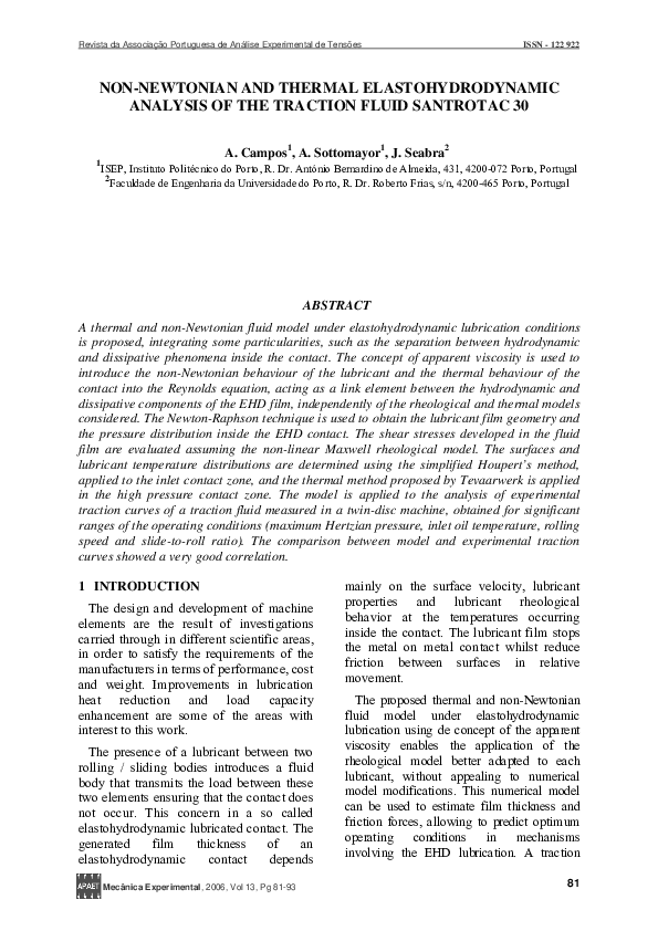 (PDF) Non-Newtonian and Thermal Elastohydrodynamic Analysis of the ...