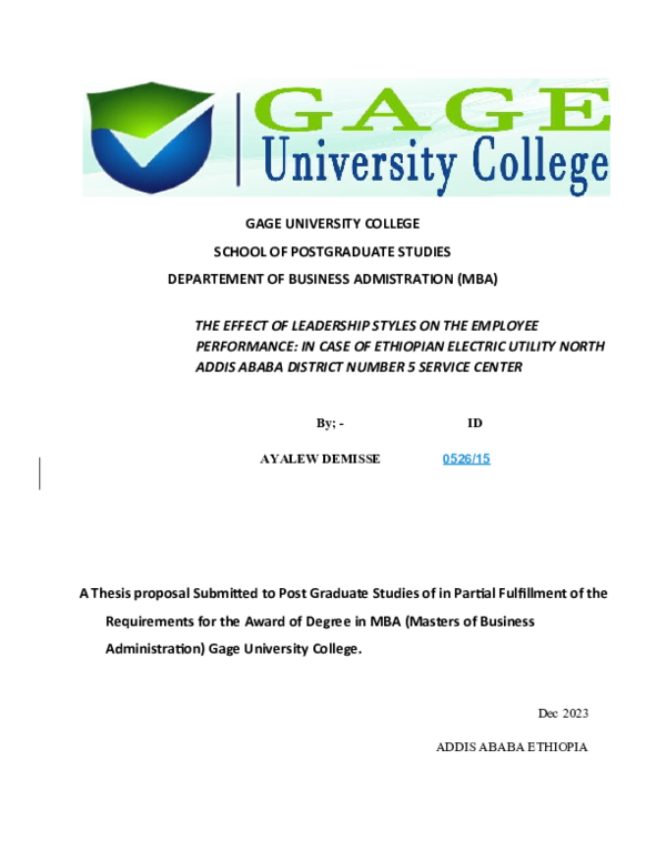 (DOC) GAGE UNIVERSITY COLLEGE SCHOOL OF POSTGRADUATE STUDIES ...