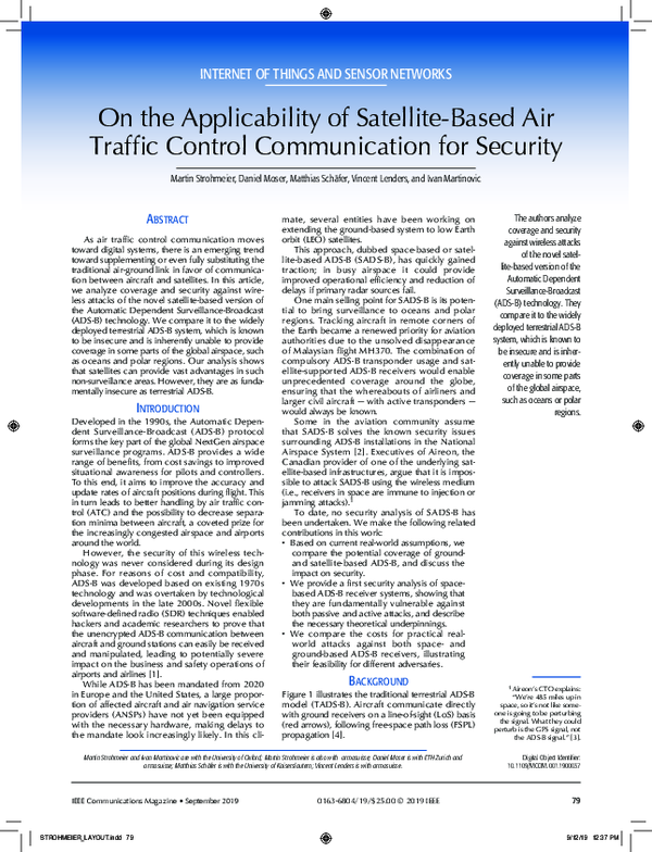 Pdf On The Applicability Of Satellite Based Air Traffic Control Communication For Security