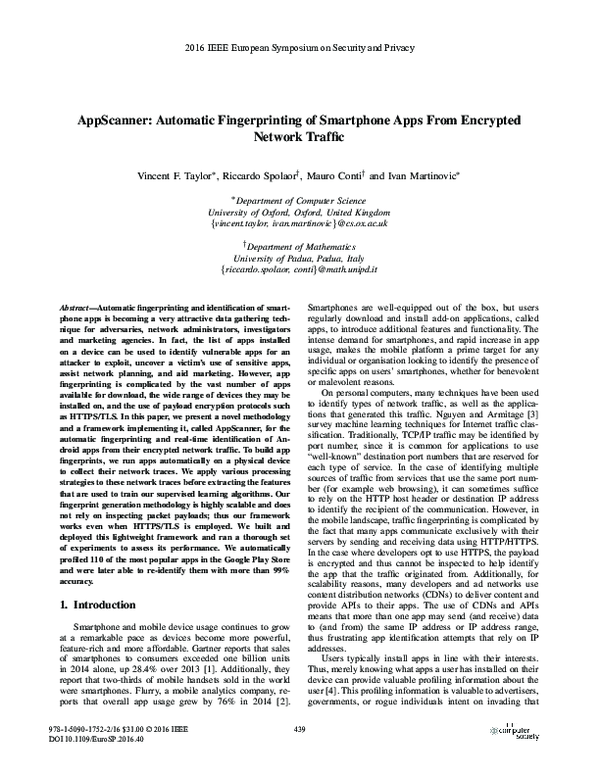 (PDF) AppScanner: Automatic Fingerprinting of Smartphone Apps from ...