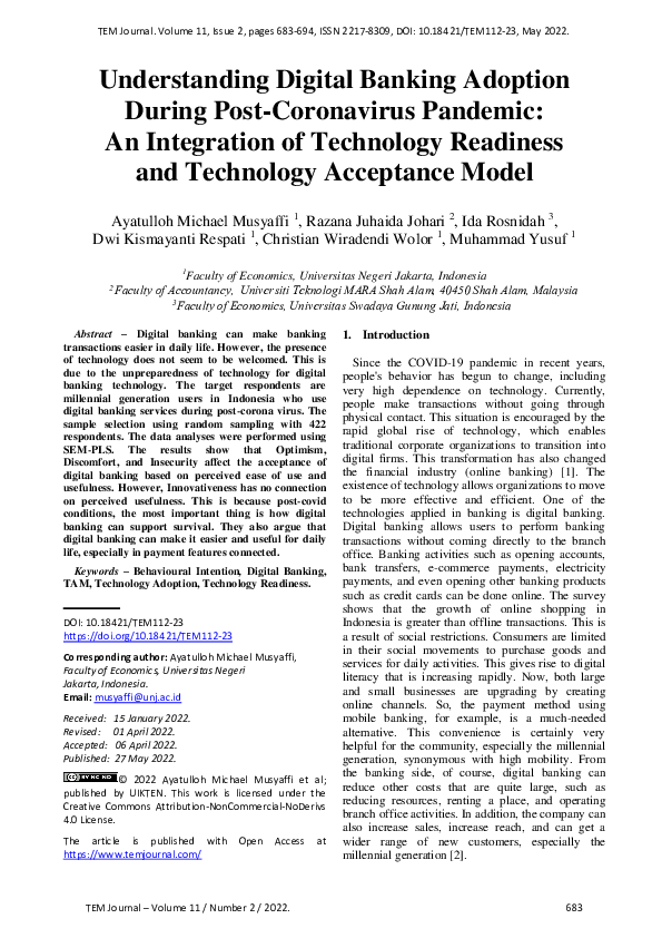 Understanding Digital Banking Adoption During Post-Coronavirus Pandemic: An Integration of ...