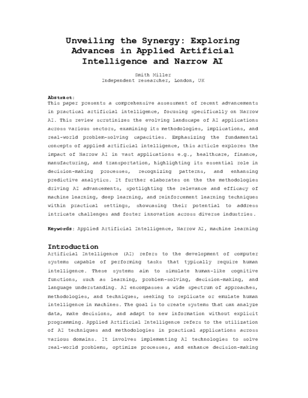 (PDF) Unveiling the Synergy: Exploring Advances in Applied Artificial Intelligence and Narrow AI