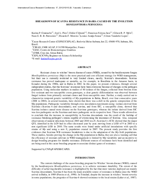 (PDF) Breakdown of scavina resistance in Bahia caused by the evolution ...