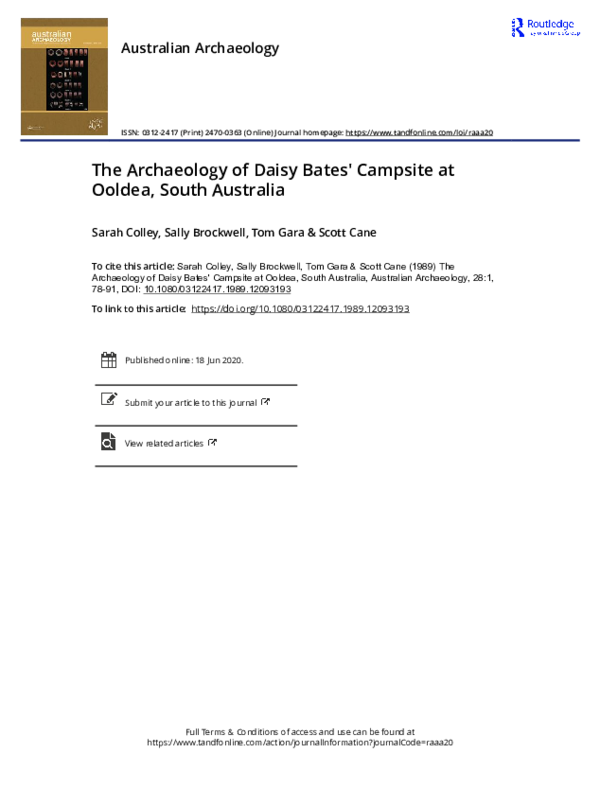 (PDF) The Archaeology of Daisy Bates' Campsite at Ooldea, South Australia