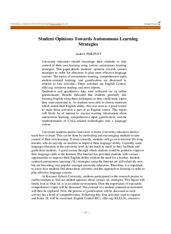 (PDF) Student Opinions Towards Autonomous Learning Strategies