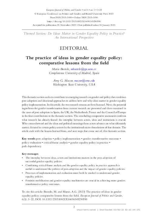 (PDF) The practice of ideas in gender equality policy: comparative ...