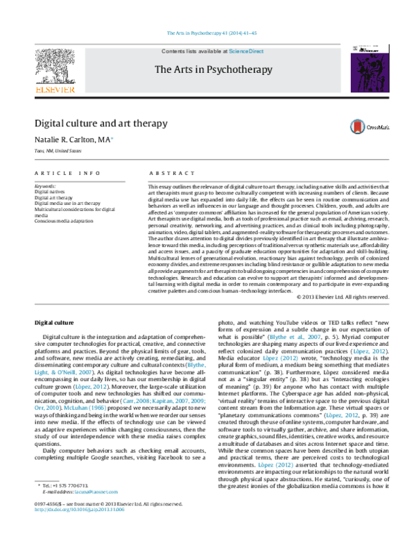 (PDF) Digital culture and art therapy