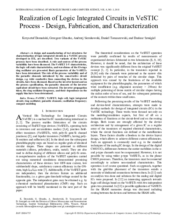 (PDF) Realization of logic integrated circuits in VeSTIC process ...