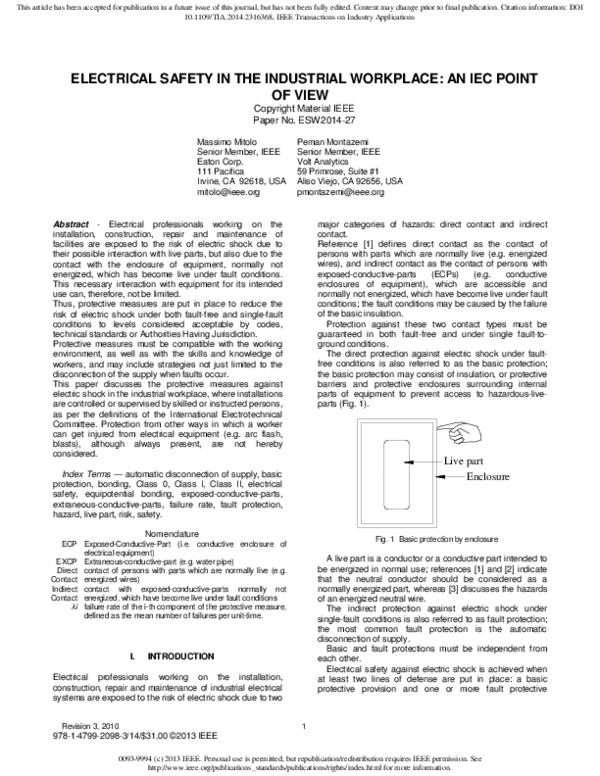 (PDF) Electrical Safety in the Industrial Workplace: An IEC Point of View
