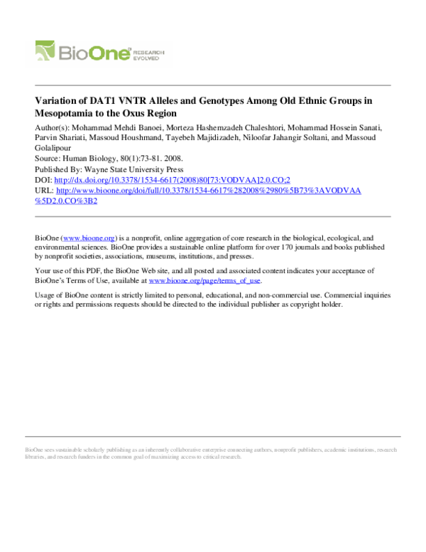 (PDF) Variation of DAT1 VNTR Alleles and Genotypes Among Old Ethnic Groups in Mesopotamia to the ...