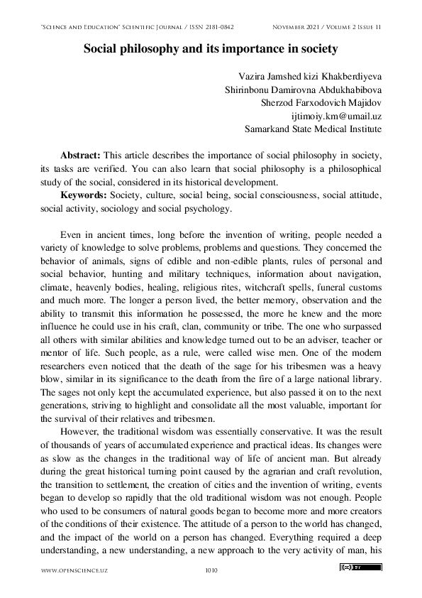 (PDF) Social philosophy and its importance in society
