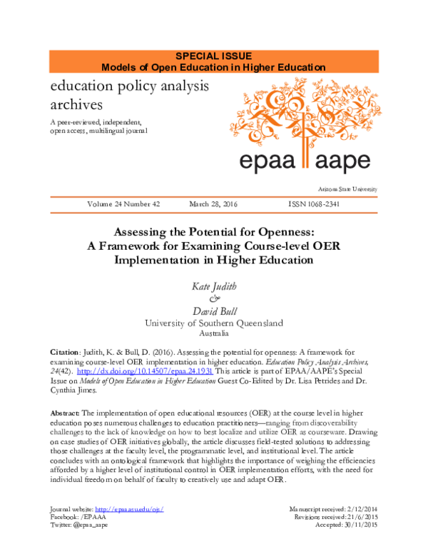 (PDF) Assessing the potential for openness: A framework for examining ...